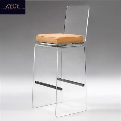 China High Acrylic Transparent Bar Stool Luxury Bar Furniture Leather Back Adjustable Family for sale