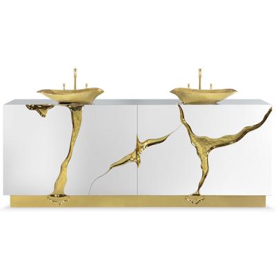 China Gold Crack Design Wash Basin Luxury Bathroom Furniture Customized Creative Metal Bathtub for sale