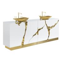 China Gold Crack Design Wash Basin Luxury Bathroom Furniture Customized Creative Metal Bathtub for sale
