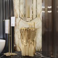 China Italian Column Hand Basin Luxury Bathroom Furniture Modern Stainless Steel Designer Style for sale