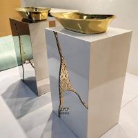 China Golden One Pillar Metal Wash Basin Modern Stainless Steel Hand Washing Station for sale