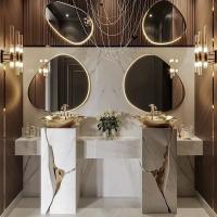 China Golden One Pillar Metal Wash Basin Modern Stainless Steel Hand Washing Station for sale