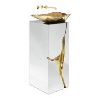 China Golden One Pillar Metal Wash Basin Modern Stainless Steel Hand Washing Station for sale