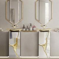 China Golden One Pillar Metal Wash Basin Modern Stainless Steel Hand Washing Station for sale