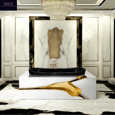 China Floor Crack Marble Bathtub Italian Stainless Steel High End Luxury Bathroom for sale