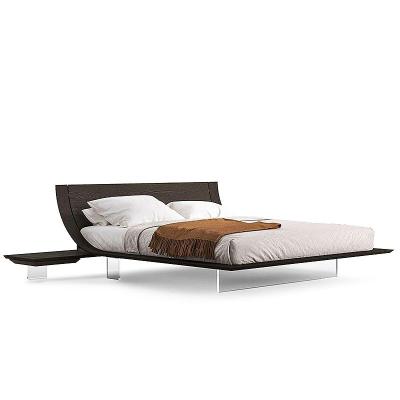 China Suspended Wooden Bed Luxury Bedroom Furniture Sensing Light Strip Curved Headboard Design for sale