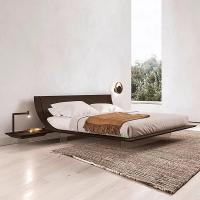 China Suspended Wooden Bed Luxury Bedroom Furniture Sensing Light Strip Curved Headboard Design for sale