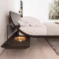China Suspended Wooden Bed Luxury Bedroom Furniture Sensing Light Strip Curved Headboard Design for sale