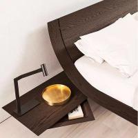 China Suspended Wooden Bed Luxury Bedroom Furniture Sensing Light Strip Curved Headboard Design for sale