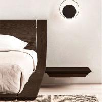 China Suspended Wooden Bed Luxury Bedroom Furniture Sensing Light Strip Curved Headboard Design for sale