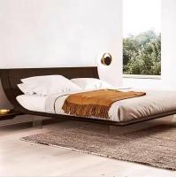 China Suspended Wooden Bed Luxury Bedroom Furniture Sensing Light Strip Curved Headboard Design for sale