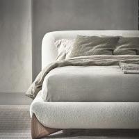 China Fluffy Lamb Wool Bed Luxury Bedroom Furniture Cream Modern Decorative Double Design for sale