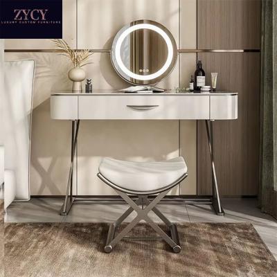 China Italian Stainless Steel Vanity Table Luxury Bedroom Furniture Storage Granite Wood Surface Design for sale