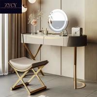 China Italian Stainless Steel Vanity Table Luxury Bedroom Furniture Storage Granite Wood Surface Design for sale