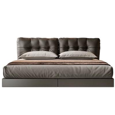 China Large Wooden Suspended Bed Luxury Bedroom Furniture Italian Leather Villa Modern Style for sale