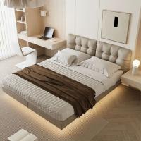 China Large Wooden Suspended Bed Luxury Bedroom Furniture Italian Leather Villa Modern Style for sale