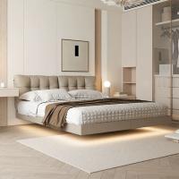 China Large Wooden Suspended Bed Luxury Bedroom Furniture Italian Leather Villa Modern Style for sale
