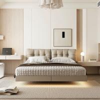 China Large Wooden Suspended Bed Luxury Bedroom Furniture Italian Leather Villa Modern Style for sale