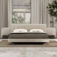 China Upholstered Solid Wood Leather Double Bed Luxury Bedroom Furniture Modern Headboard Design for sale