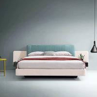 China Upholstered Solid Wood Leather Double Bed Luxury Bedroom Furniture Modern Headboard Design for sale