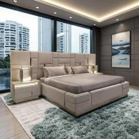 China Frosted Leather Bed Stainless Steel Decoration Modern Large Size Double Set Design for sale