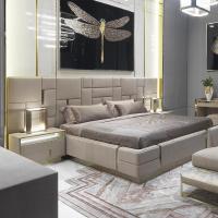 China Frosted Leather Bed Stainless Steel Decoration Modern Large Size Double Set Design for sale
