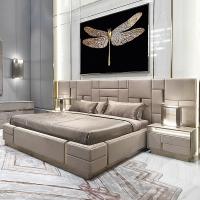 China Frosted Leather Bed Stainless Steel Decoration Modern Large Size Double Set Design for sale