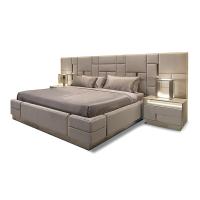 China Frosted Leather Bed Stainless Steel Decoration Modern Large Size Double Set Design for sale