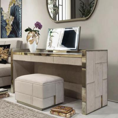 China Metal Milled Leather Makeup Table Stool LED Lighted Mirror Bedroom Dressing Vanity Design for sale