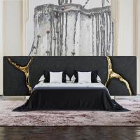 China King Size Bed Frame Wide Upholstered Headboard Genuine Leather Modern Design for sale