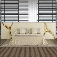 China King Size Bed Frame Wide Upholstered Headboard Genuine Leather Modern Design for sale