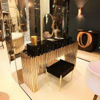 China Gold Stainless Steel Makeup Vanity Table Mirror Drawers Modern Bedroom Stand for sale
