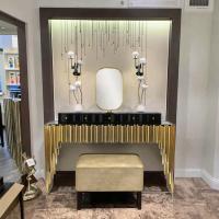 China Gold Stainless Steel Makeup Vanity Table Mirror Drawers Modern Bedroom Stand for sale