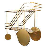 China Double Layer Metal Dining Cart Luxury Dining Room Furniture Nordic Forged Iron Glass Storage Rack for sale