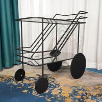 China Double Layer Metal Dining Cart Luxury Dining Room Furniture Nordic Forged Iron Glass Storage Rack for sale