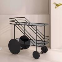 China Double Layer Metal Dining Cart Luxury Dining Room Furniture Nordic Forged Iron Glass Storage Rack for sale