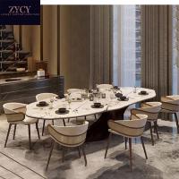 China Italian Oval Sintered Stone Dining Table Luxury Dining Room Furniture Wooden Root Base Custom Chairs for sale