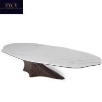 China Italian Oval Sintered Stone Dining Table Luxury Dining Room Furniture Wooden Root Base Custom Chairs for sale