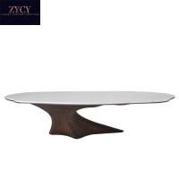 China Italian Oval Sintered Stone Dining Table Luxury Dining Room Furniture Wooden Root Base Custom Chairs for sale