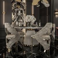 China Modern Stainless Steel Dining Chair Luxury Dining Room Furniture Leather Backrest Custom Colors for sale