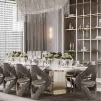 China Modern Stainless Steel Dining Chair Luxury Dining Room Furniture Leather Backrest Custom Colors for sale