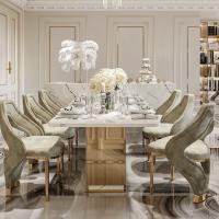 China Modern Stainless Steel Dining Chair Luxury Dining Room Furniture Leather Backrest Custom Colors for sale