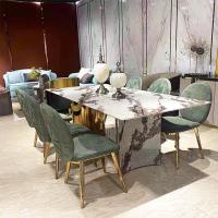 China Velvet Upholstered Shell Shape Dining Chair Luxury Dining Room Furniture Oval Back Gold Metal Legs for sale