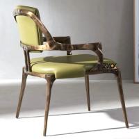China Retro Leather Dining Chair Luxury Dining Room Furniture Modern French Fabric Seat Pure Copper Frame for sale