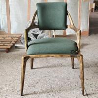 China Retro Leather Dining Chair Luxury Dining Room Furniture Modern French Fabric Seat Pure Copper Frame for sale