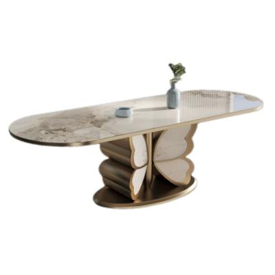China Marble Surface Dining Table Set Luxury Dining Room Furniture Metal Seater Durable Waterproof for Home for sale