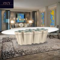 China Designer Wave Shaped Tempered Glass Dining Table Luxury Dining Room Furniture Villa Art Flower Elliptical for sale