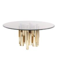 China Tempered Glass Round Dining Table Luxury Dining Room Furniture High End Creative Marble for Villa for sale