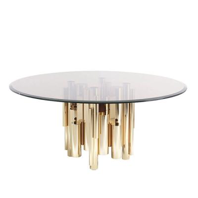 China Tempered Glass Round Dining Table Luxury Dining Room Furniture High End Creative Marble for Villa for sale