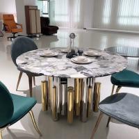 China Tempered Glass Round Dining Table Luxury Dining Room Furniture High End Creative Marble for Villa for sale